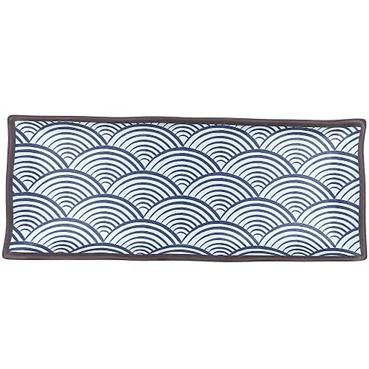 White and Blue Seigaiha Patterned Melamine Rectangular Serving Platter, Sushi Plate and H'orderve Trays Dinnerware for Parties, 10.75 x 4.25 Inches