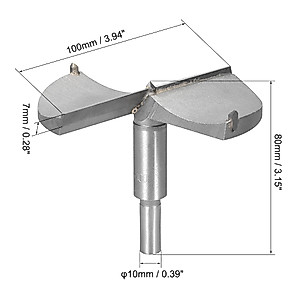 uxcell Forstner Wood Boring Drill Bit 100mm Dia. Hole Saw Carbide Alloy Steel Tip Round Shank Cutting Tool for Plywood Wood