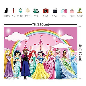 Princess Rainbow Backdrop Dreammy Pink Castle Shining Photography Background Girl Children Baby Shower Birthday Party Decoration Photo Studio Booth Props 7x5FT