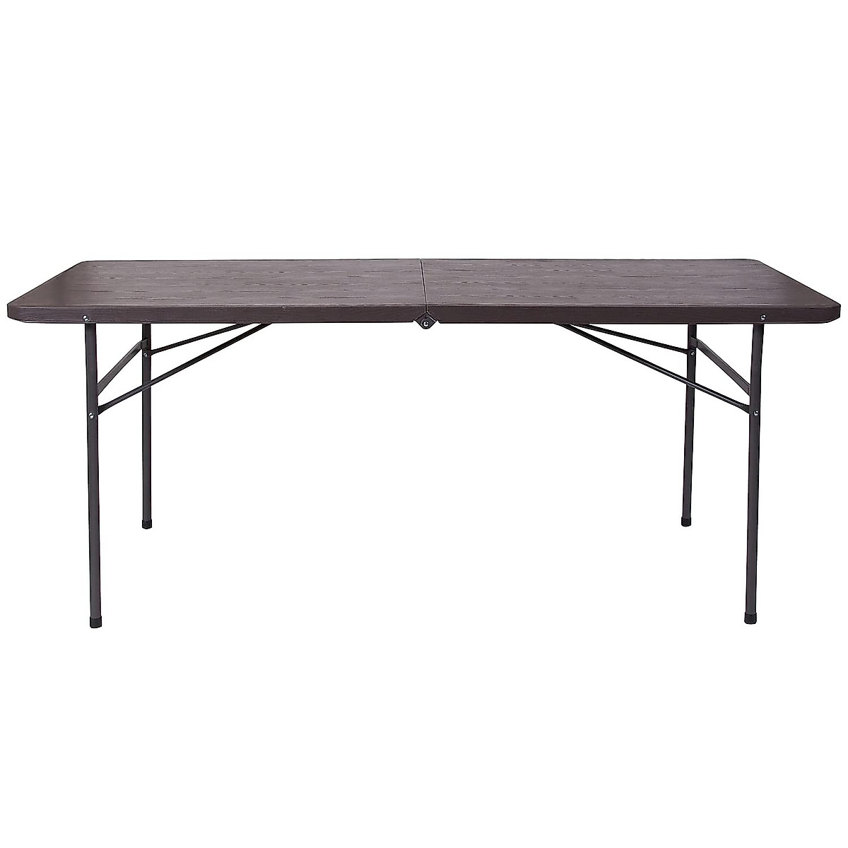 Flash Furniture Elijah 6-Foot Bi-Fold Brown Wood Grain Plastic Folding Table with Carrying Handle