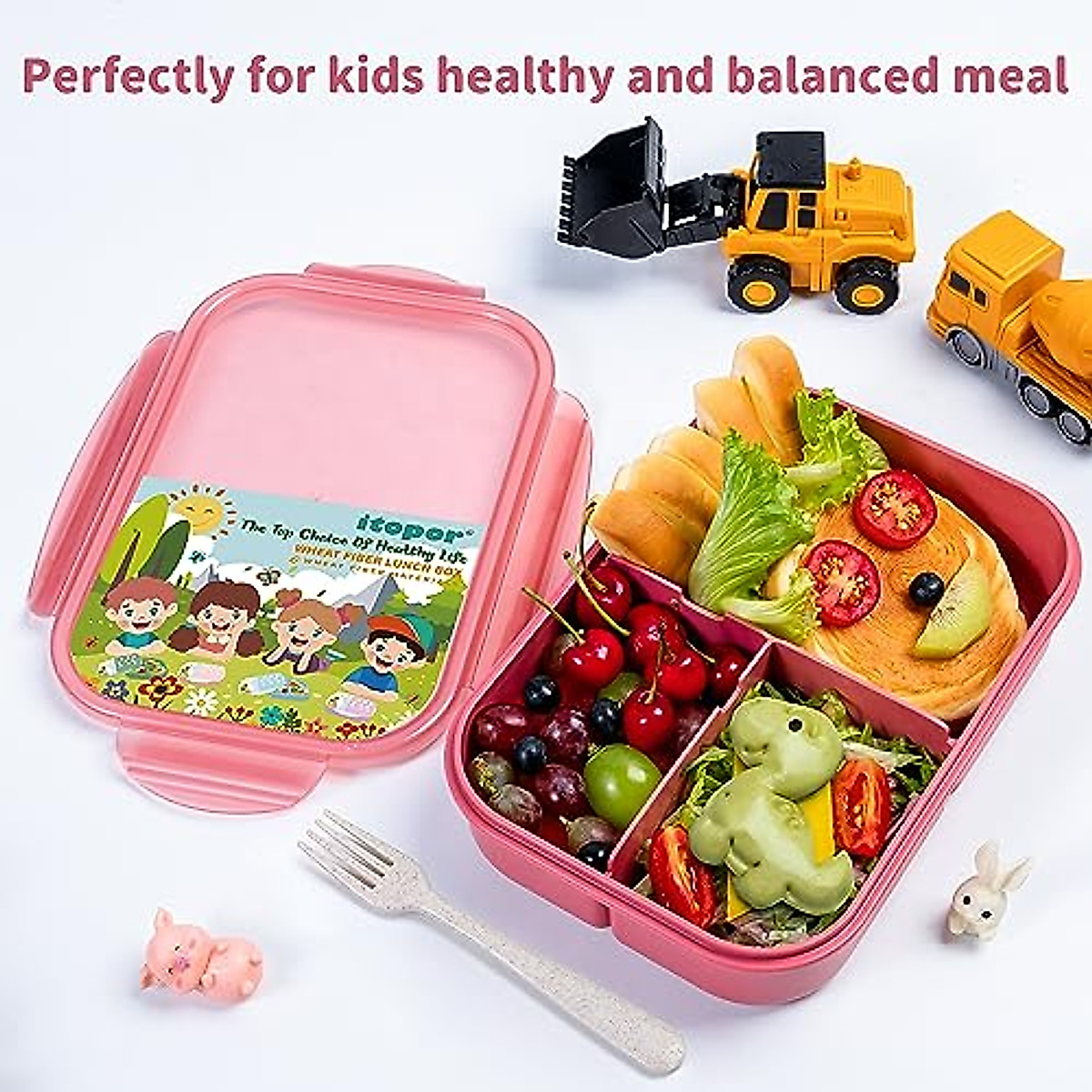 Itopor® Lunch Box,Natural Wheat Fiber Materials,Ideal Bento Box for Kids and Adults,Leak Proof Kids Lunch Box,BPA-Free,Mom's Choice,Healthy Food-Safe Bento Lunch Boxes for Family(Pink)