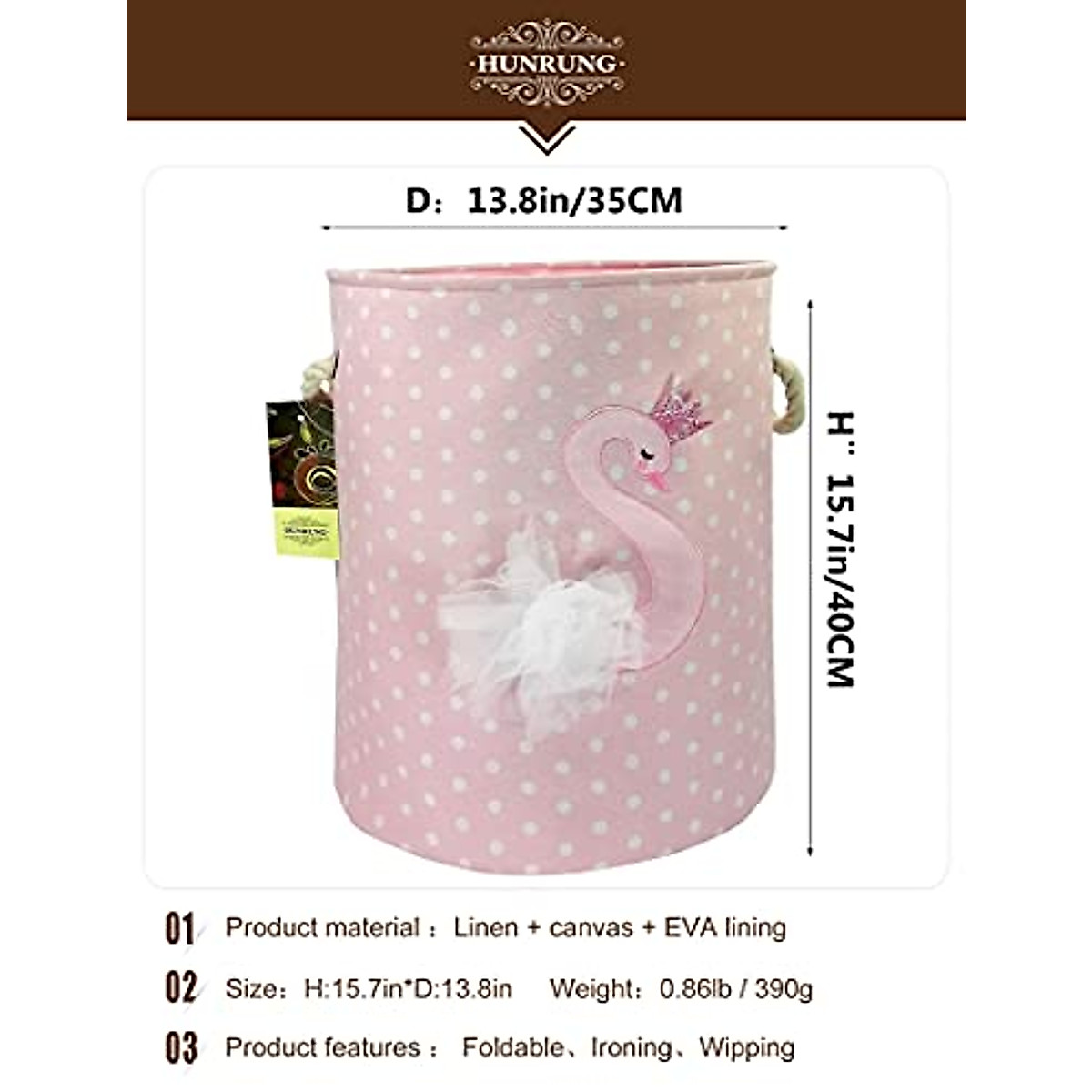 HUNRUNG Large Laundry Hamper,Cartoon Organizer Bin for Children Nursery,Toys,Laundry,Children Clothing,Gift Baskets (Swan)