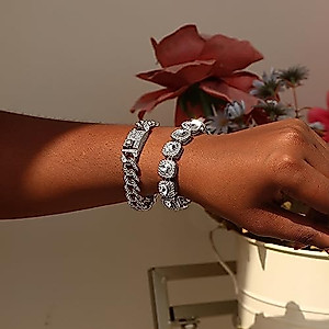 shopbyskyler 4PCS Gold Silver Bracelets for Women Diamond Cuban Bracelet Layered Link Bracelet Set Fashion Jewelry (Silver, 8inch)