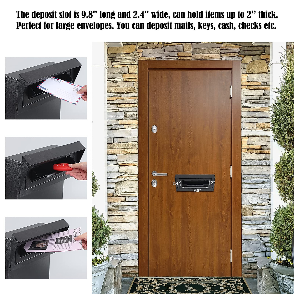 xydled Door Drop Box for Mail, Heavy Duty Mail Boxes with Key Lock,15''x12''x6'',Locking Metal Mailbox Door Mounted,Through The Door Safe Locking Drop Box, Black Upgrade
