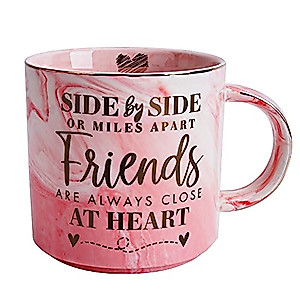 Long Distance Best Friend Birthday Gifts for Women - Funny Friendship Gift - Gifts for BFF, Bestfriend, Besties, Sister, Her - Side By Side Or Miles Apart - Cute Pink Marble Mug, 11.5oz Coffee Cup