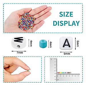 OUTUXED 7200pcs 4mm Glass Seed Beads for Bracelets Making Kit 300pcs Alphabet Letter Beads for Jewelry Making and Crafts with Elastic String Cords, Tweezers and Accessories DIY Material