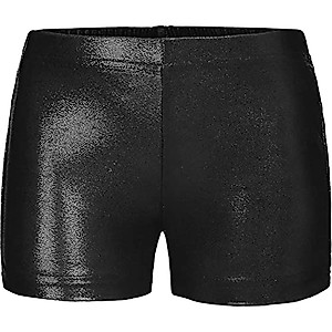 winying Kids Girls Dance Tumbling Athletic Gymnastics Short Stretchy Tight Shorts Bottoms Workout Hot Pants Black 5-6 Years