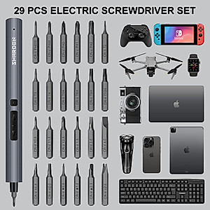SHARDEN Mini Electric Screwdriver,29 in 1 Small Electric Screwdriver Kit with 24 Magnetic Bits,Precision Screwdriver Cordless Repair Tool for Phone Camera Laptop Watch