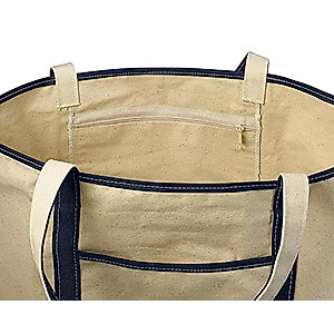 Handy Laundry Canvas Tote Beach Bag - Large Bags with Shoulder Straps, Strong Enough to Carry Beach Gear and Wet Towels. Front Pocket, Inside Zippered Pocket. (Navy Blue)