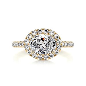 Solid Gold Handmade Engagement Rings 2 CT Oval Cut Moissanite Diamond Halo Bridal Wedding Ring for Anniversary Propose Gift (10K Solid Yellow Gold)
