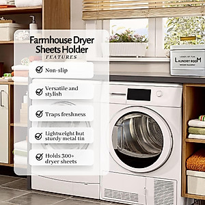 M.C.S. Modern Farmhouse Metal Laundry Bin, Dryer Sheet Holder Laundry Detergent Dispenser with Lid and Scoop for Laundry Room Decor and Space Saving Laundry Room Organization and Storage