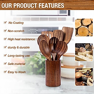 WOODme Wooden Spoons for Cooking 9pcs Natural Teak Wooden Kitchen Utensils Set Wooden Utensils for Cooking Wooden Cooking Utensils Wooden Spatulas for Cooking (9pcs Cooking Spoon Set)