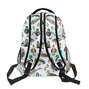 JIPONI Mallard Ducks Pattern Backpack For Girls Boys, Student School Bag Bookbag Travel Laptop Backpack Purse Daypack
