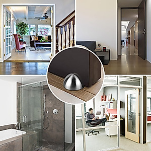 6 Pack Floor Door Stopper Brushed Stainless Steel Door Stops with Rubber Bumper Contemporary Safety Floor Mounted Doorstop with Hardware Screws for Wall Door Protection