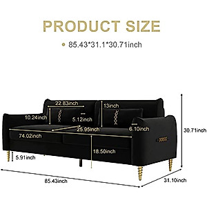 Spaco 85'' Loveseat Sofa Couch,Black Velvet Sofa with Golden Metal Leg and Removable Cushion,Sleeper Sofa Bed with 2 Pillows for Apartment,Living Room (Black)