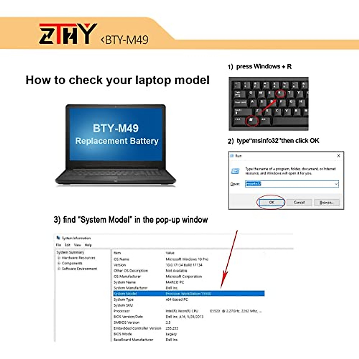 ZTHY BTY-M49 Laptop Battery Replacement for MSI Modern 14 B4M B4MW B10M B10RAS B10RASW B10RBS B11MW B11SB Prestige 14 A10M A10RAS A10RB A10RD A10SC A11MT A11SCS A11SCX Summit E14 A11SCS A11SCST 52.4Wh