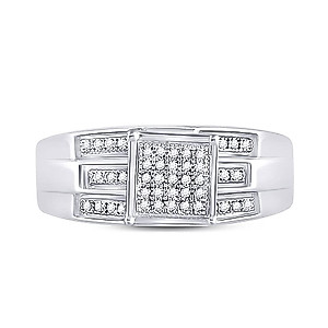 The Diamond Deal Sterling Silver Round Diamond Square Bridal Wedding Engagement Ring 1/8 Cttw