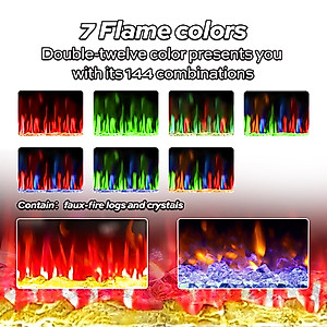 FOGATTI Electric Fireplace 30 Inch Wall Mounted and Recessed, RV Electric Fireplace, Remote Control with Timer, Fireplace Heater, Realistic 7 Color Flame, Crystals & Driftwood Options