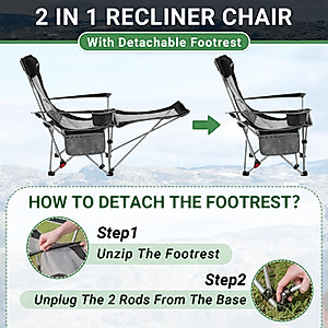 #WEJOY 2-in-1 Reclining Camping Chair with Removable Umbrella Lightweight Folding Camping Chair with Adjustable Backrest & Footrest Portable Patio Lounge Chair with Headrest, Cup Holder for Outdoor