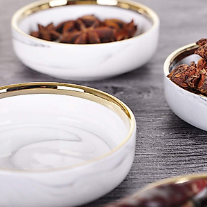 VanEnjoy 3.5 inches Marble Porcelain Side Dish Bowl Seasoning Dishes Soy Dipping Sauce Dishes-Set of 4, White with Gold Rim
