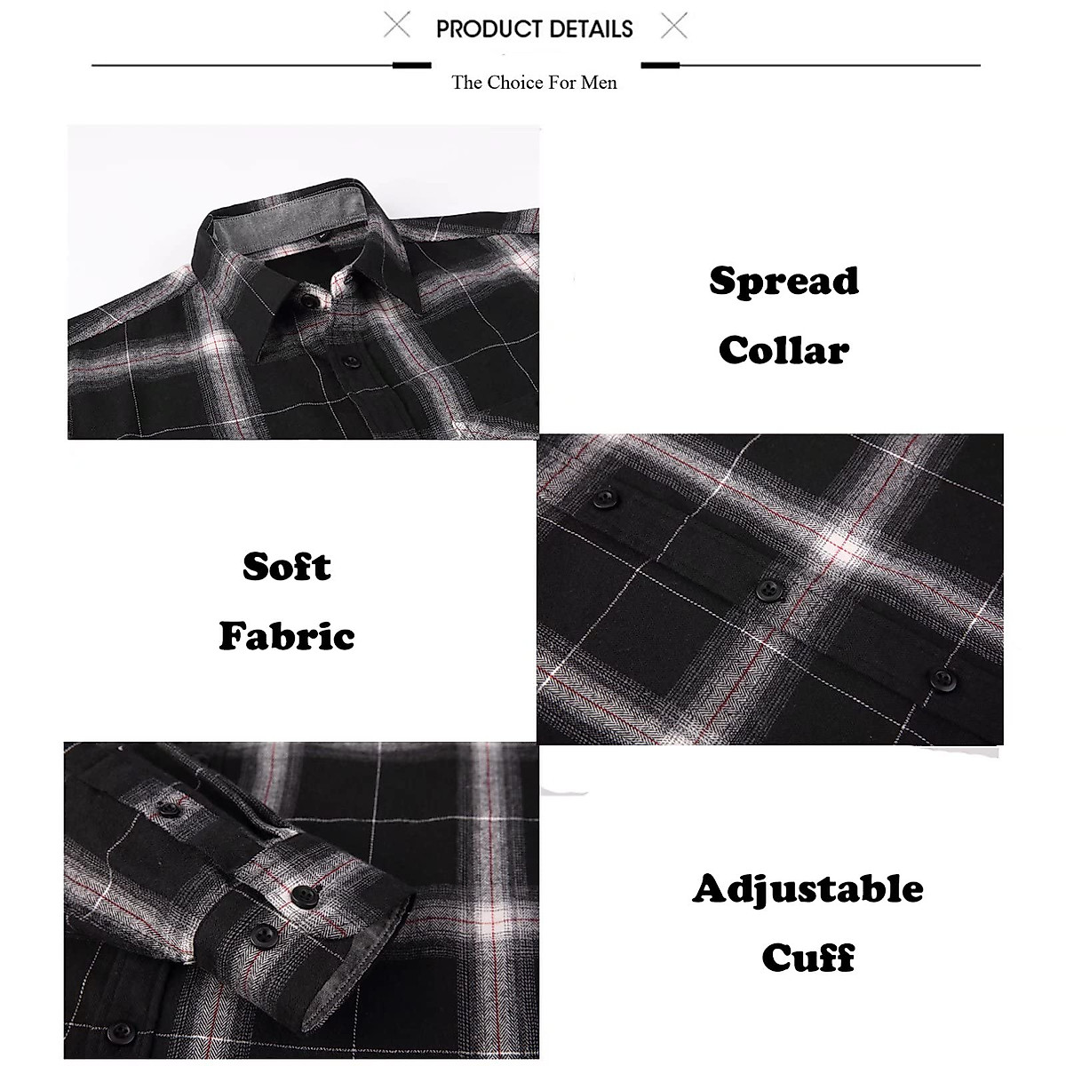 ESPFHN Men's Flannel Plaid Shirts Casual Button Down Shirt Long Sleeve Regular Fit Shirt Black/White