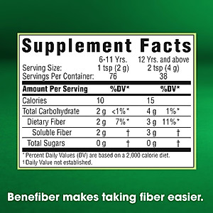 Benefiber Daily Prebiotic Fiber Supplement Powder for Digestive Health, Unflavored - 125 Servings (17.6 Ounces)