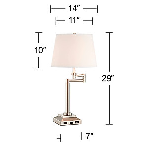 360 Lighting Camber Modern Desk Table Lamp Swing Arm with Hotel Style USB and AC Power Outlet in Base 29" Tall Brushed Nickel Linen Shade for Living Room Bedroom House Bedside Reading Home