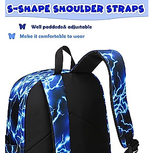 BLUEFAIRY Boys Backpack for Teens Kids Elementary Middle School Bags Child Bookbags Lightning Bookbag Laptop Teenagers Lightweight Travel Gifts Mochila para Niños17 Inch (Blue)