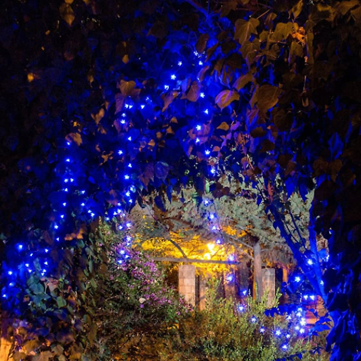 REICUA, Solar Garden Lights, Outdoor String Lights with Flowers, Waterproof 7m 50 LED 8 Twinkling Modes, Decorative Lighting Fairy Lights for Home, Gazebo, Patio, Lawn, Wedding Ornament (Blue)