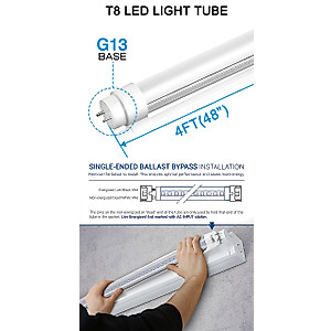 Alpha T8 T10 T12 LED Light Bulbs Clear or Frosted Lens 4FT 18W 6000K-6500K Cool White Bright Dual End Replacement 40W 4 FT Fluorescent Lamp Ballast Bypass Home Office Shop Pack of 4 (Clear Lens)