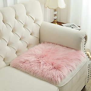 Softlife Pink Faux Fur Sheepskin Chair Cover Seat Cushion Pad Super Soft Area Rugs for Living Bedroom Sofa (1.6ft x 1.6ft)