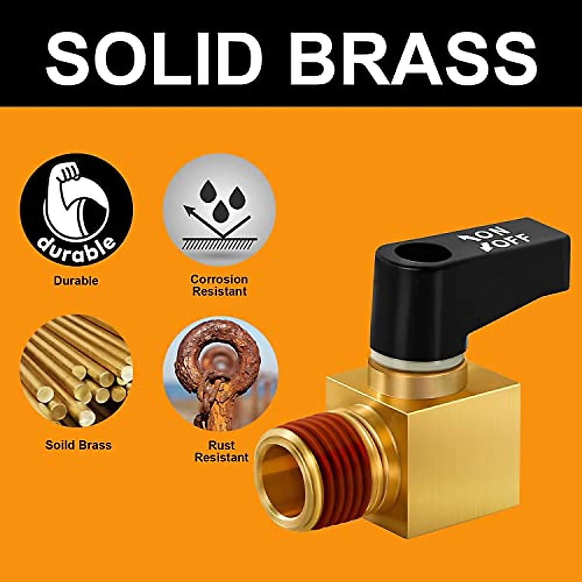 5-Pack Ball Drain Valve SUNROAD Brass Mini Ball Valve, 1/4 Inch NPT Male for Air Compressor with Thread Seal Tape