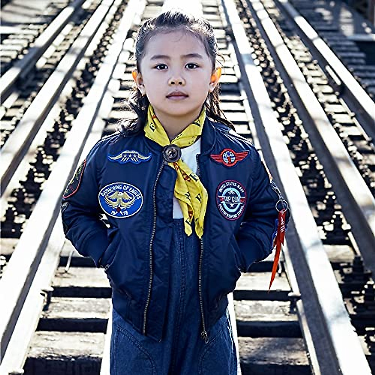 Norman Dragon Patch Embroidered Nylon MA-1 Baby Kids Bomber Flight Jacket Winter Padded Thick Coat for Boys Girls (Navy, 10) (FLJ-0008)