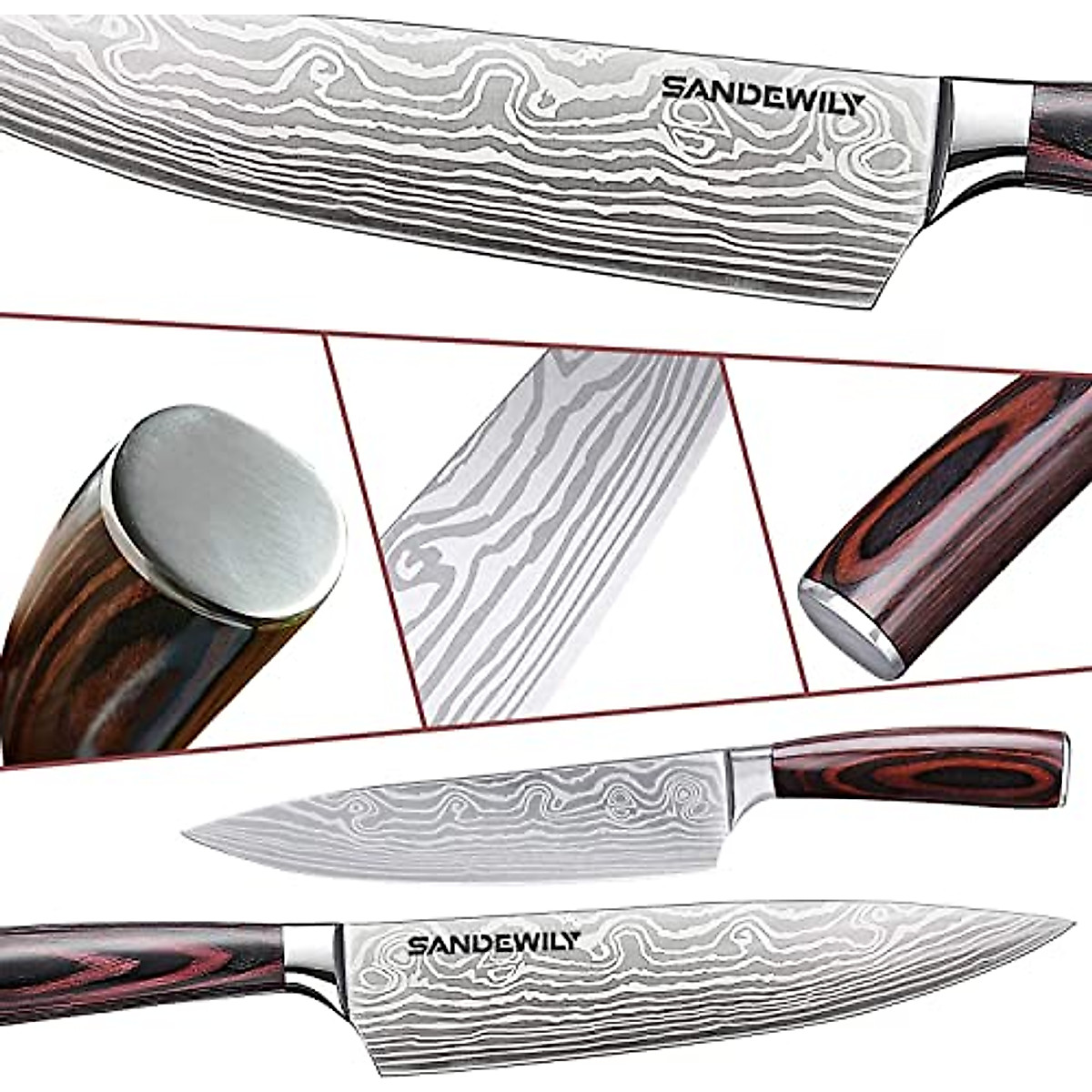 SANDEWILY Professional Kitchen Knives High Carbon Stainless Steel Chef Knife Set,3PCS Ultra Sharp Japanese Knife with Sheath,Ergonomic Pakkawood Handle Elegant Gift Box for Home or Restaurant