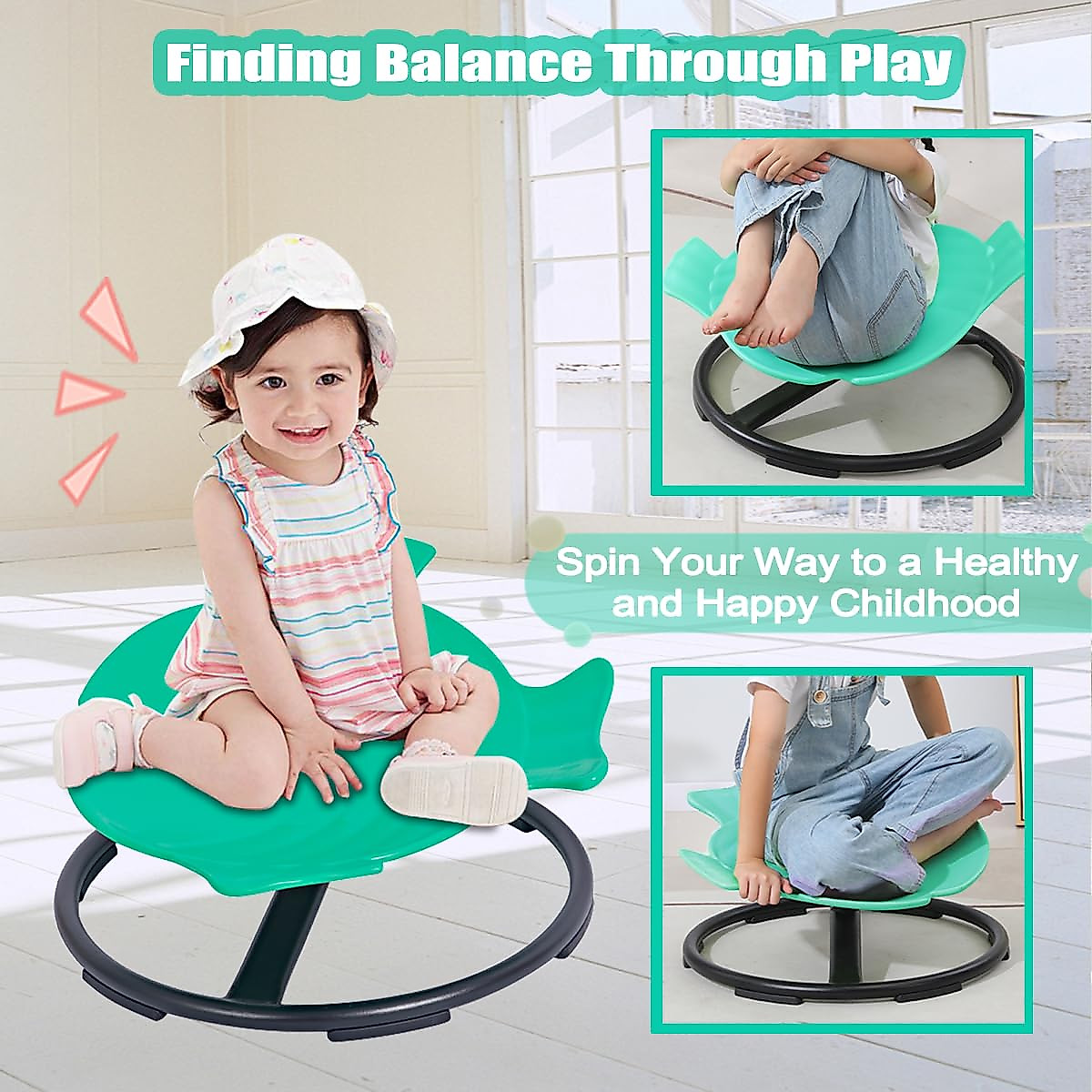 Luanka Kids Swivel Chair Sensory,Autism Chairs for Kids,Sensory Spinning Chair for Kids Autism,Toddler Coordination Sensory Products for Ages 3 Years and UP,Gifts for Kids with Autism (Green)