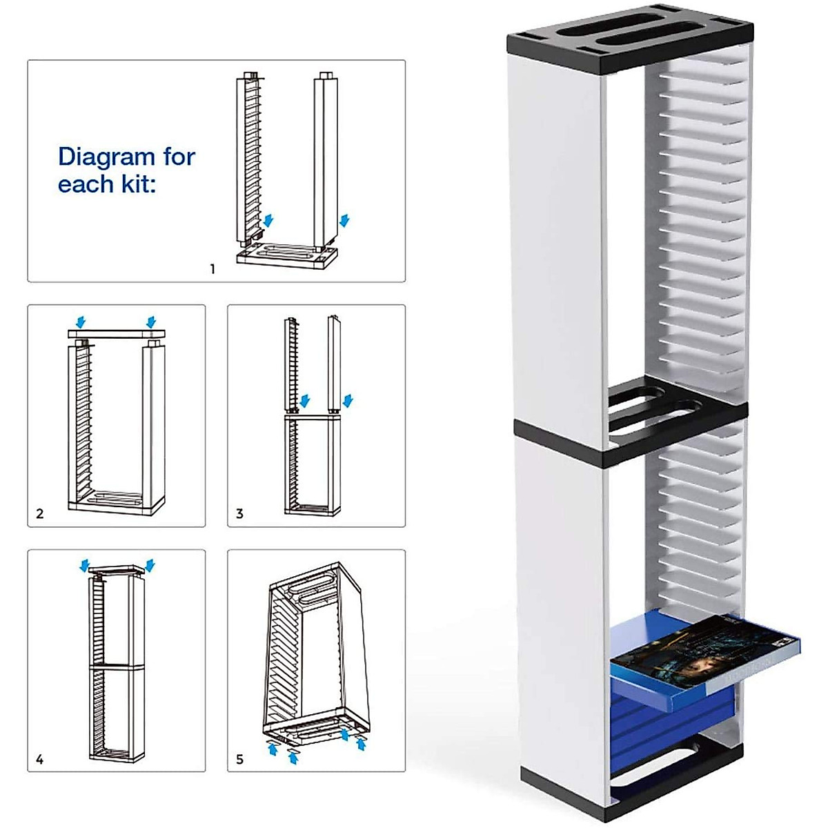 Games Storage Tower, Video Game Storage, Video Game Organizers and Storage for PS4, PS5, Xbox Series X, Nintendo Switch, 36 Game/DVD Rack