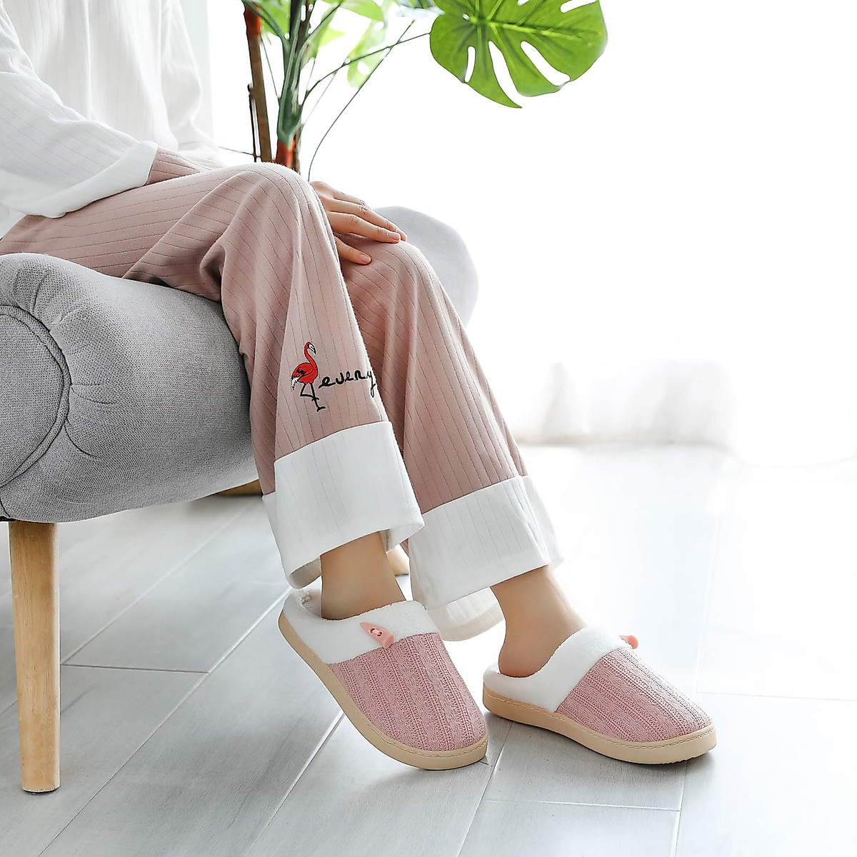 NineCiFun Women's Slippers Scuff Comfy Lightweight House Shoes Slip on Memory Foam Bedroom Slippers Indoor Outdoor Home Shoes with Soft Terry Lining（Pink，7-8）