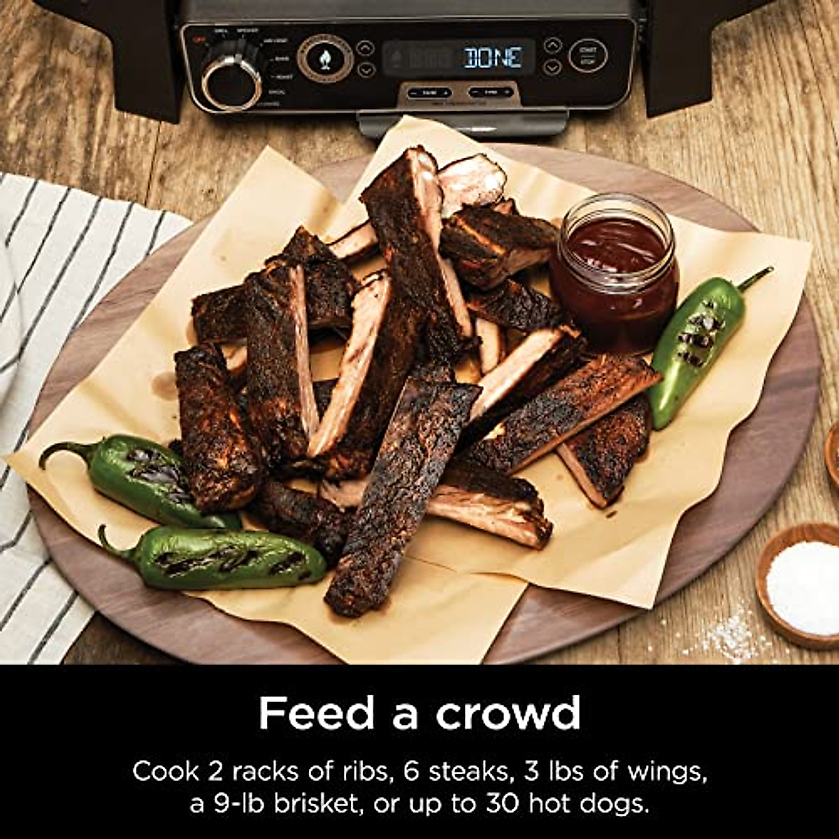 Ninja OG751 Woodfire Pro Outdoor Grill & Smoker with Built-In Thermometer, 7-in-1 Master Grill, BBQ Smoker, Air Fryer, Bake, Roast, Dehydrate, Broil, Ninja Woodfire Pellets, Portable, Electric, Grey