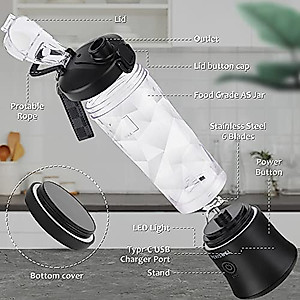 Portable Blender, Personal Size Mini Blender for Shakes and Smoothies, Personal Blender with Rechargeable USB, 20 Oz Mini Juicer Cup for Sports, Travel and Outdoors