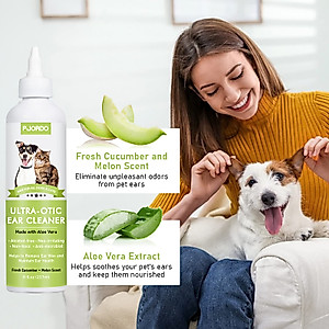 Pjordo Ear Cleaner for Dogs and Cats, 8oz Pet Ear Cleaner Solution, Dog Ear Treatment Helps Reduce Wax, Debris, Odor, Itching, Irritation, Cat Ear Wash Drops with 50pcs Cotton Swabs