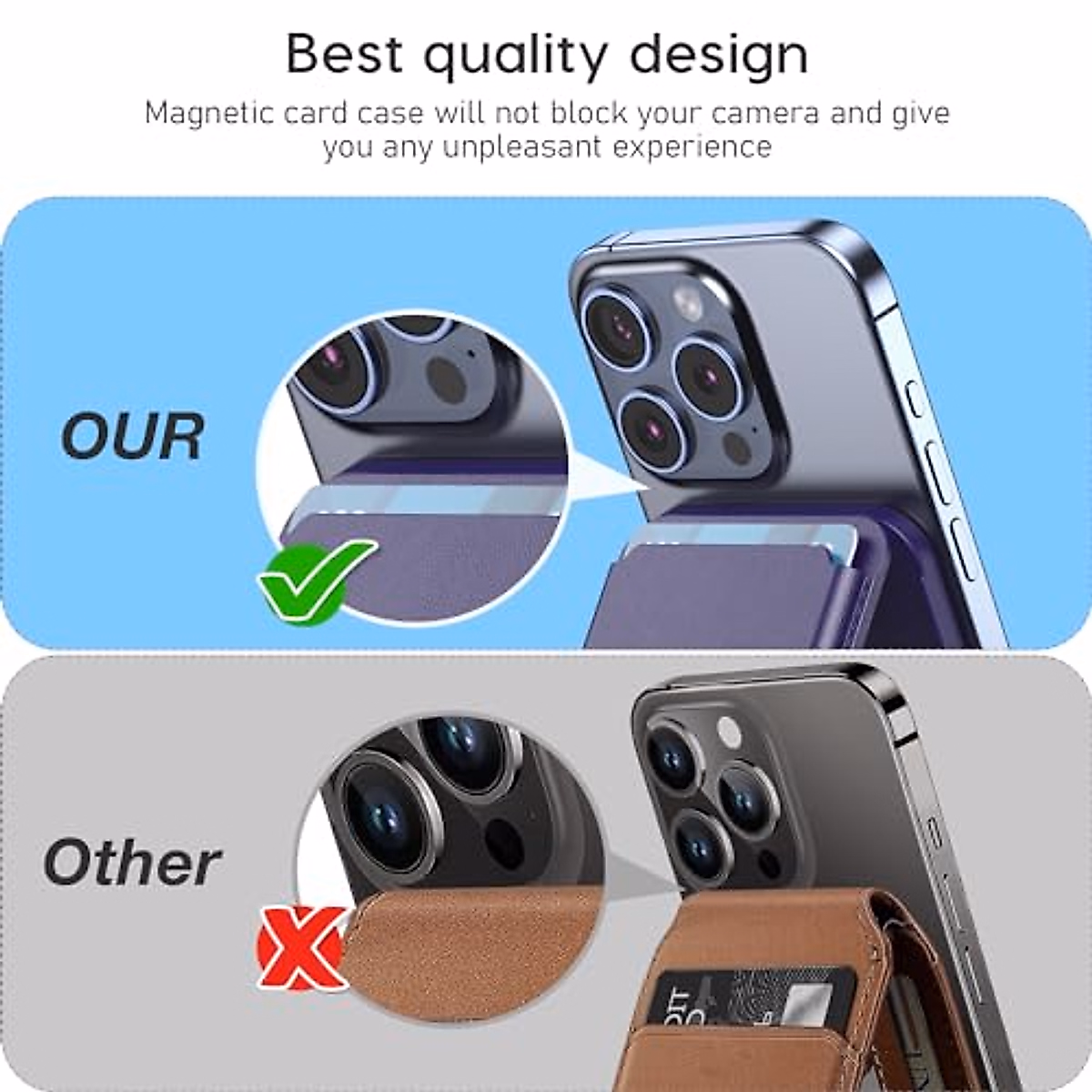 NIYEVN Magnetic Cardholder Wallet for iPhone - Leather Cellphone Magnet Wallet with Adjustable 3 Card Holder Stand Compatible with MagSafe Wallet for Back of Apple Phone 15/14/13/12 Series 丨 Purple