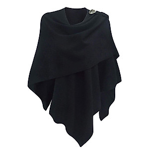 FUGREEN Ponchos for Women Knitted Shawls and Wraps for Evening Dressess Knitted Casemere Feel Poncho with Button