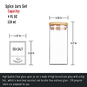 Churboro 24 Glass Spice Jars with Bamboo Airtight Lids, 400 Spice Labels, Funnel and Chalk Marker Set Spice Containers, 4 OZ Glass Storage Jars.