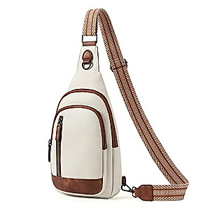 CLUCI Sling Bag for Women Leather Crossbody Fanny Packs for Women Large Sling Backpack Chest Bag for Travel Hiking Cycling Beige with Brown