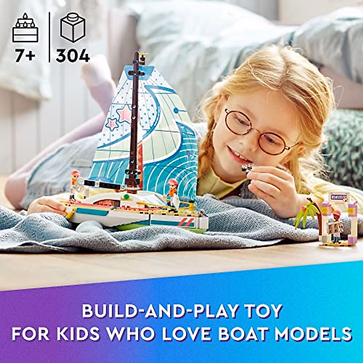 LEGO Friends Stephanie's Sailing Adventure Toy Boat Set 41716, Sailboat Building Toy with Island, Drone, and 3 Mini Figures, Creative Sailing Gift for Kids, Girls, Boys Age 7+ Years Old