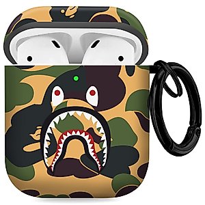 CULIPPA for AirPods 2 Case Cover Shark Mouth Camo Style pattern Design for Airpods 2nd Generation Silicone Protective Case Shockproof for Women Girls with Keychain for Apple Airpods 2/1 Charging Case