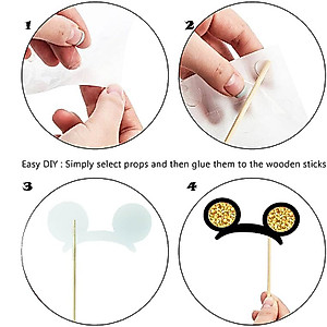 16PCS Birthday Party Photo Props Black & Gold Booth Signs Prom Photobooth Moustache Glasses Hats Crowns Selfie For Kids Men Women Wedding Engagement Bridal Shower,Bachelorette Party,Photobooth Selfies