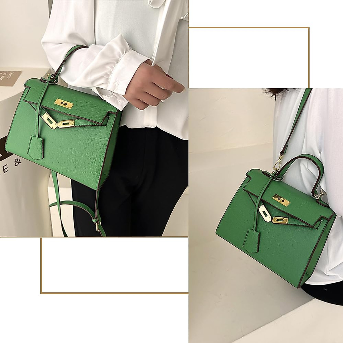 JBB Crossbody Bags for Women Trendy Cute Purse Top Handle Clutch Handbag Structured Satchel Purses Shoulder Bag PU Leather Green