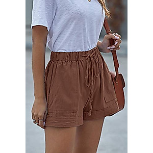Acelitt Women's Ladies Plus Size 2024 Summer Fashion Casual Shorts Comfy Trendy Drawstring Summer Elastic Waist Beach Linen Shorts Brown XXL
