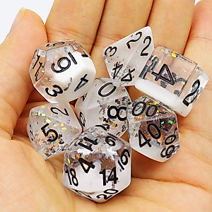 Haxtec DND Dice Set 7PCS White Layered Polyhedral D&D Dice for RPG Dungeons and Dragons (Sunlit Snow)
